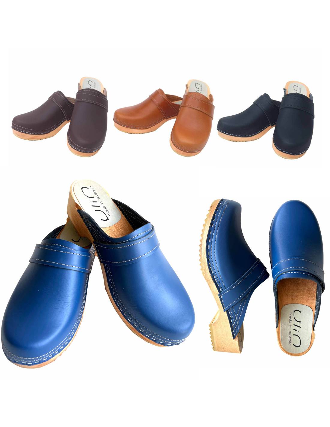 Sabots suédois et sandales en bois et cuir bois homme, femme, enfants